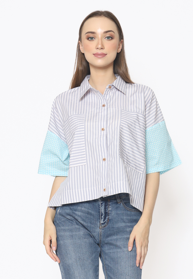 Dixie Shirt Stripe Grey Tosca - Bhatara Batik